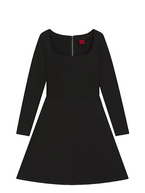 Hugo Square-neck Long-sleeved Stretch-jersey Mini Dress - Black