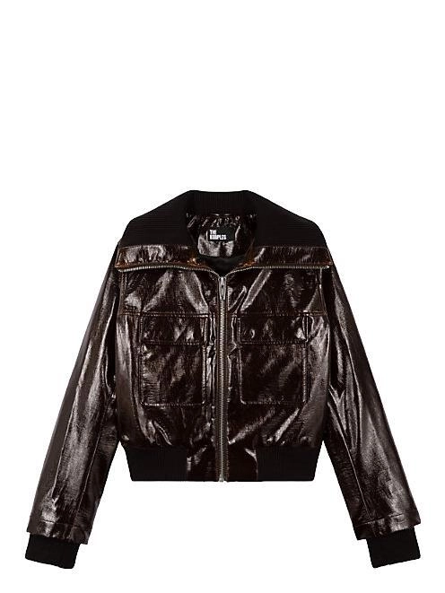 The Kooples Flap-pocket Vinyl-effect Woven Jacket - Cafe