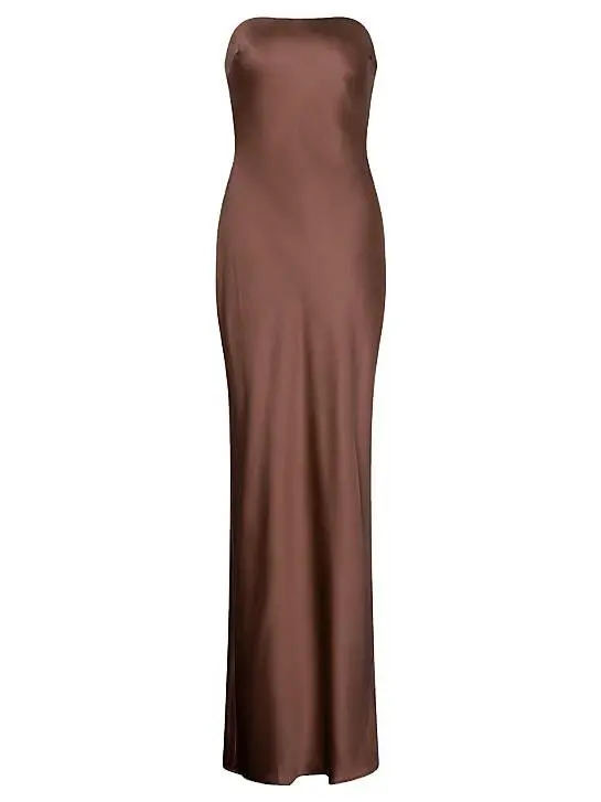 OMNES Amdra Strapless Satin Maxi Dress - Chocolate