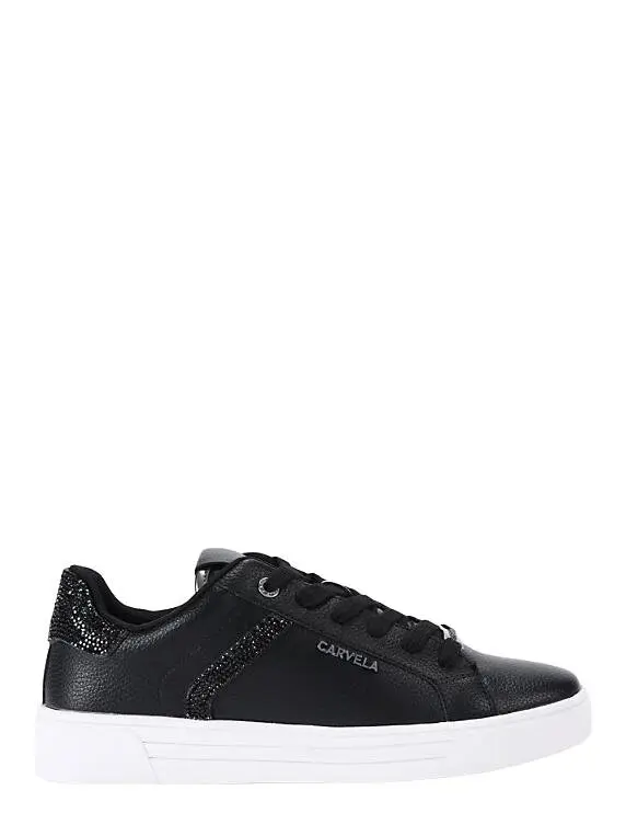 Carvela Daze Jewel-embellished Faux-leather Low-top Trainers - Black