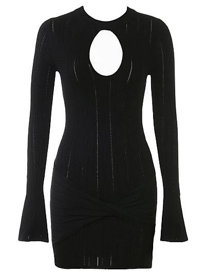 House Of Cb Aziza Long-sleeve Fine-knit Mini Dress - Black