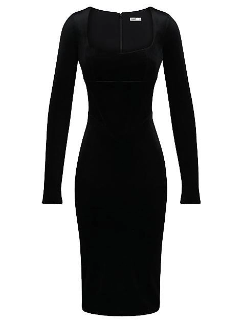 House Of Cb Asha Square-neck Stretch-woven Midi Dress - Black Velvet