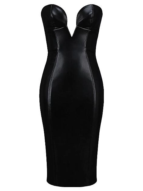 House Of Cb Shia Strapless Plunge Neck Midi Dress - Black