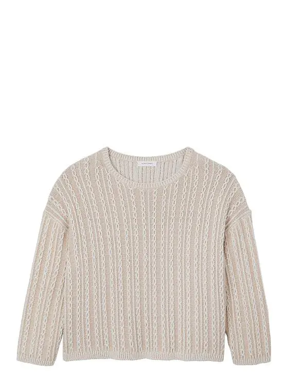 THE WHITE COMPANY Plated Cable-knit Cotton Jumper - Stone