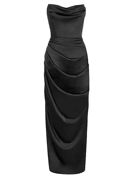 House Of Cb Adrienne Slim-fit Satin Maxi Dress - Black