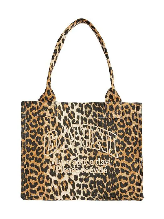 GANNI Easy Shopper Large Cotton Tote Bag - Leopard