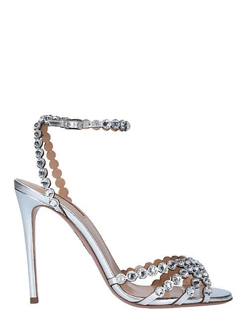 AQUAZZURA Tequila 105 Crystal-embellished Leather Heeled Sandals - Silver