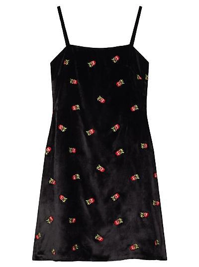 OMNES Jules Floral-embroidered Velvet Mini Dress - Black