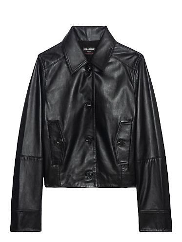 Zadig&Voltaire Collared Flap-pocket Leather Jacket - Black