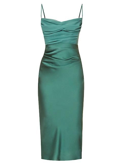 House Of Cb Teia Sweetheart-neck Satin-crepe Midi Dress - Forest