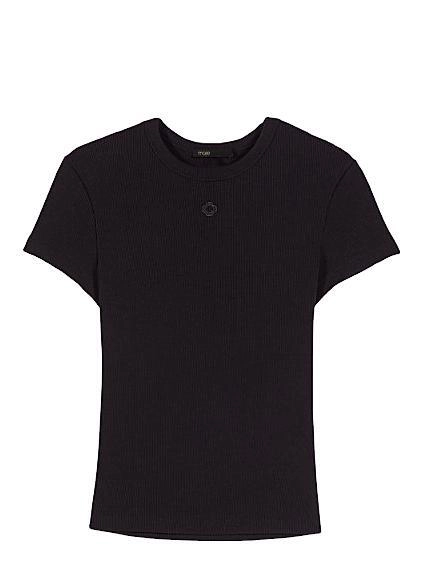 Maje Brand-embroidered Short-sleeved Stretch-cotton T-shirt - Black