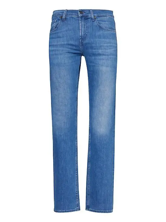 7 For All Mankind Slimmy Luxe Straight-leg Mid-rise Stretch Denim-blend Jeans - Mid Blue