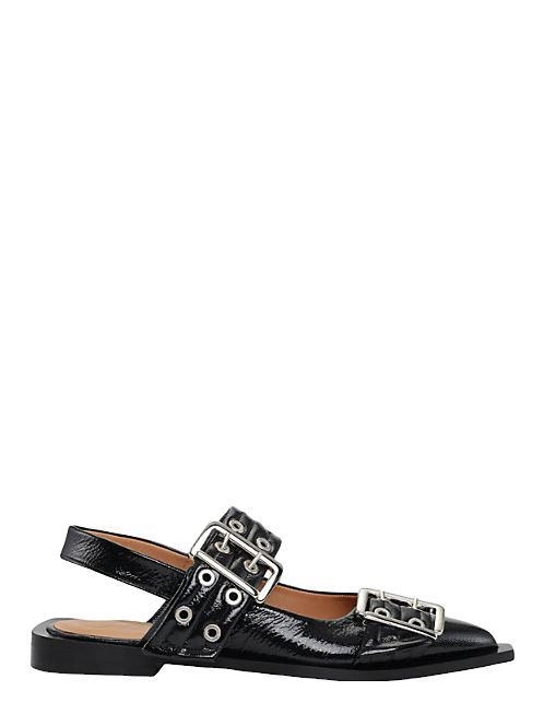 GANNI Buckle-embellished Leather Slingback Ballet Flats - Black