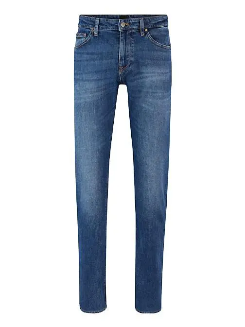 BOSS Regular-fit Straight-leg Mid-rise Stretch-denim Jeans - Navy
