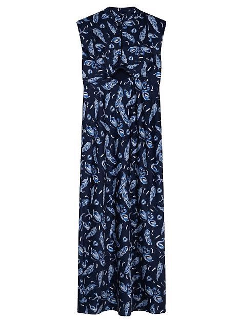 OMNES Omnas Swan-print Satin Maxi Dress - Navy