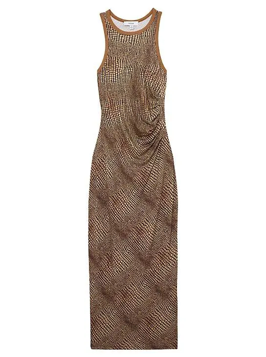 REISS Lola Snake-print Jersey Midi Dress - Brown