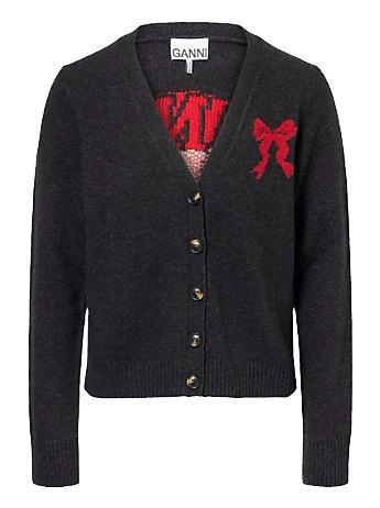 GANNI Wool-blend Cardigan With Bunny Intarsia - Phantom