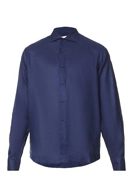 Orlebar Brown Giles Brand-tab Regular-fit Linen Shirt - Navy