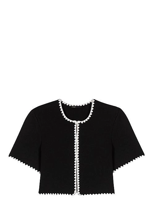 Maje Contrast-stitched Cropped Knitted Cardigan - Black