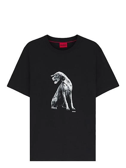 Hugo Dog-print Short-sleeved Cotton-jersey T-shirt - Black