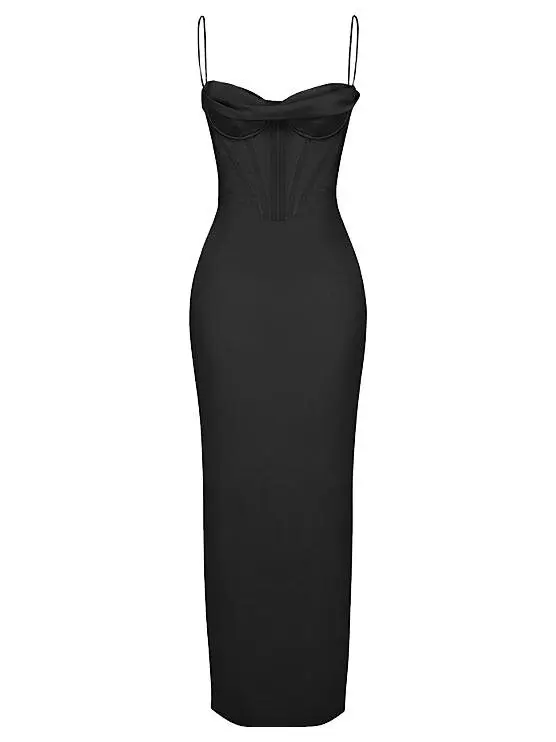 House Of Cb Charmaine Corset Satin Maxi Dress - Black