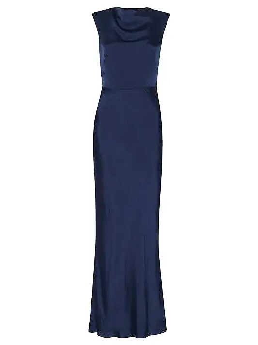 Whistles Cowl-neck Tie-back Satin Maxi Dress - Navy