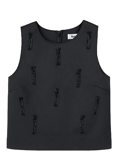 RO&ZO Sleeveless Bead-embroidered Woven Shell Top - Black