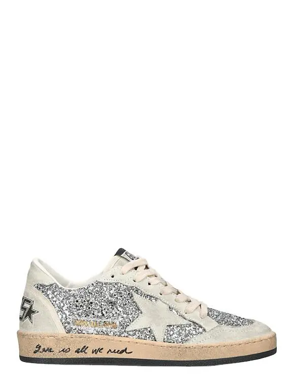 GOLDEN GOOSE Ball Star 70136 Glitter-embellished Leather Trainers - Silver