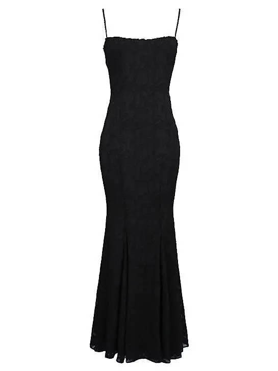 House Of Cb Joan Square-neck Lace-embroidered Woven Maxi Dress - Black