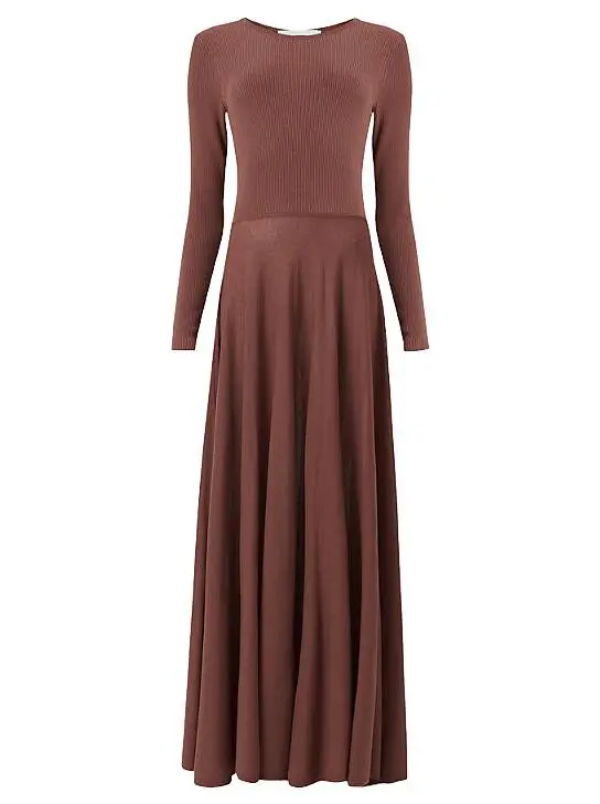 LEEM Long-sleeve Knitted Fit & Flare Maxi Dress - Brown