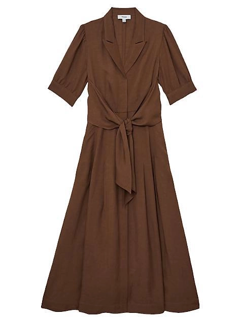 REISS Tessera Short-sleeve Linen-blend Midi Dress - Rust Orange