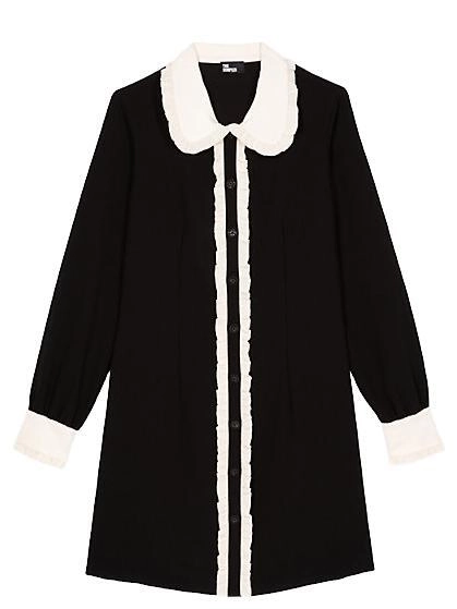 The Kooples Frill-collar Contrast-trim Woven Mini Dress - Black