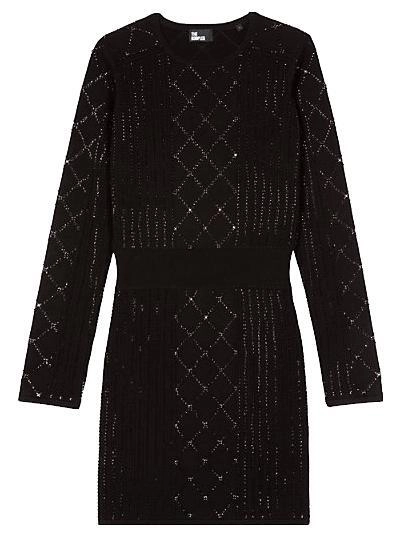 The Kooples Stud-embellished Long-sleeve Knitted Mini Dress - Black