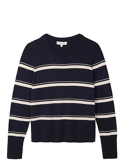 THE WHITE COMPANY Striped Round-neck Cotton-blend Jumper - Navy