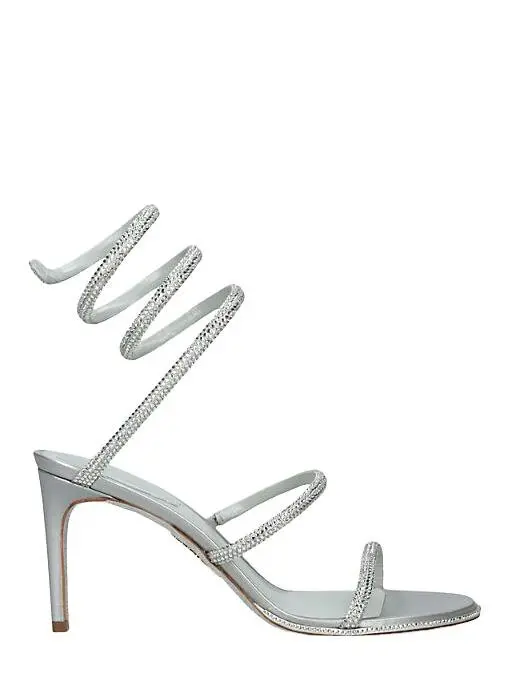 Rene Caovilla Cleo Embellished Satin Heeled Sandals - Grey