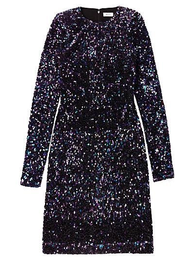 RO&ZO Evie Cluster Sequin Long Sleeve Dress - Blue