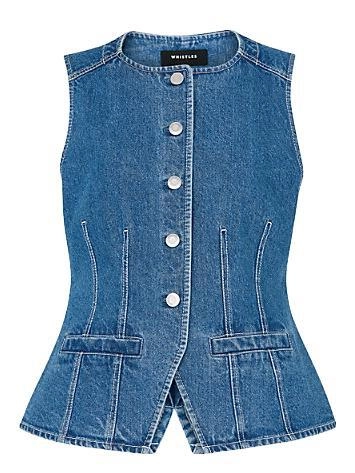 Whistles Round-neck Slim-fit Denim Waistcoat - Blue