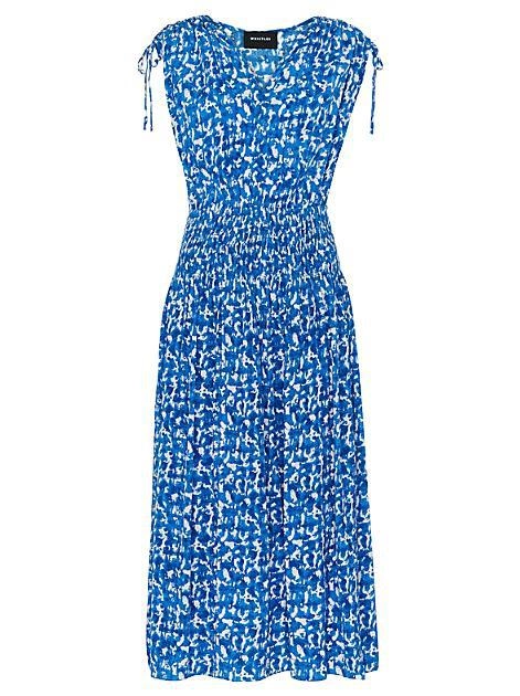 Whistles Brushed-stroke Shirred-panel Woven Midi Dress - Multi-coloured