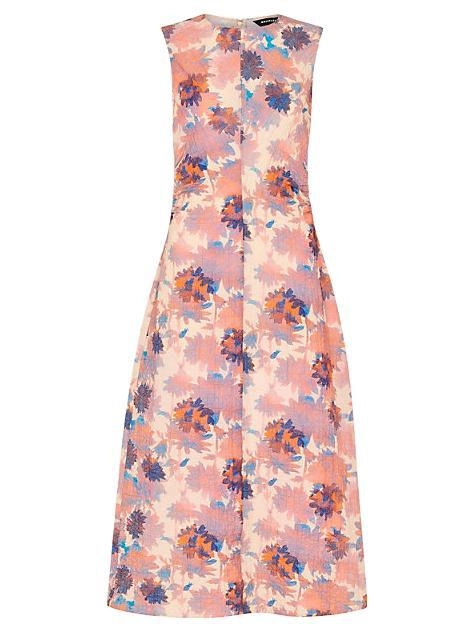 Whistles Floral-print Round-neck Textured Stretch-cotton Midi Dress - Multi-coloured