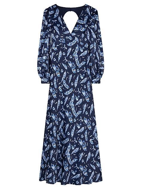 OMNES Francoise Swan-print Satin Maxi Dress - Navy