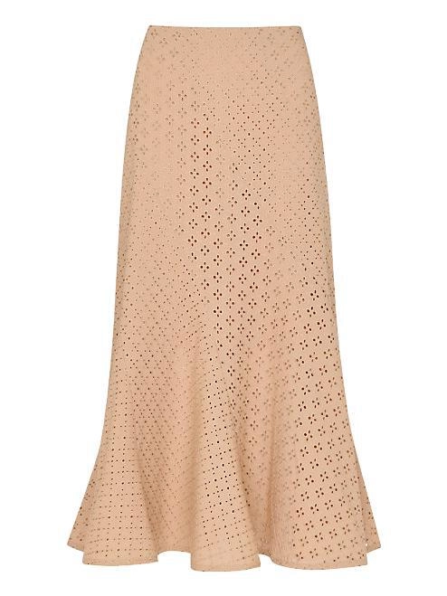 Whistles Broderie Fluted-hem Regular-fit Cotton Midi Skirt - Tan