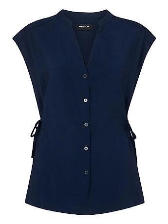 Whistles Side-tie Woven Shirt - Navy