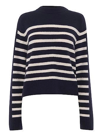 Whistles Striped Round-neck Knitted Jumper - Blue
