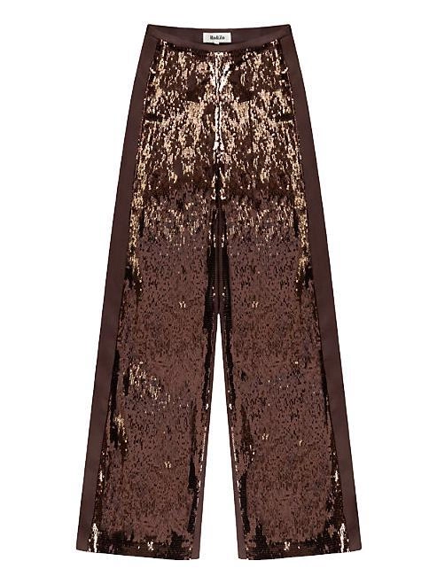 RO&ZO Sequinned Wide-leg Stretch-woven Trousers - Brown