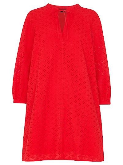 Whistles Broderie V-neck Cotton Mini Dress - Red