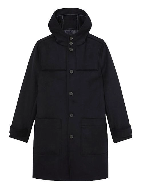 REISS Planter Hooded Wool-blend Duffle Coat - Navy