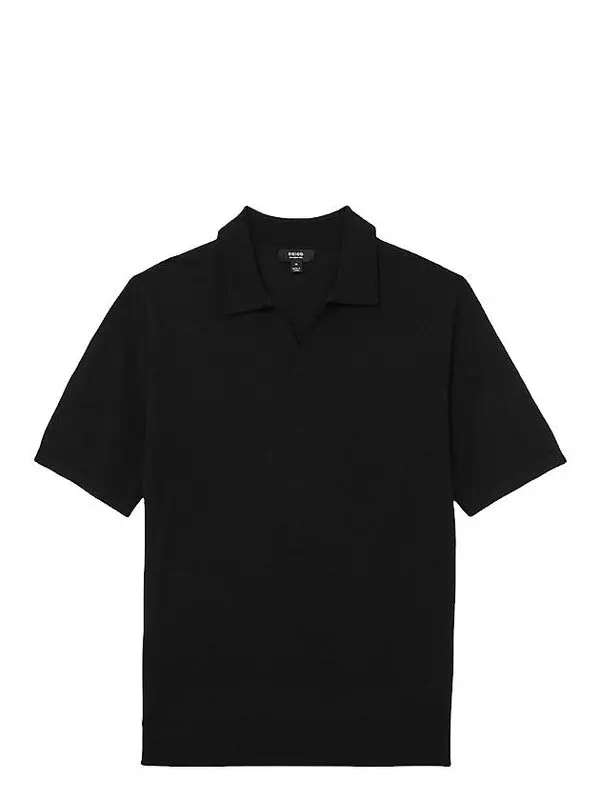 REISS Duchie Open-collar Short-sleeve Wool Polo - Black
