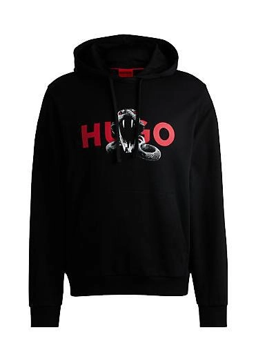 Hugo Branded-print Cotton-jersey Hoodie - Black