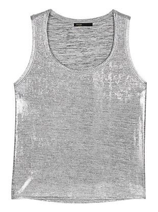 Maje Metallic Scoop-neck Stretch-knit Vest Top - Silver