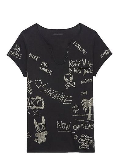 Zadig&Voltaire Henley Short-sleeve Cotton-jersey T-shirt - Black
